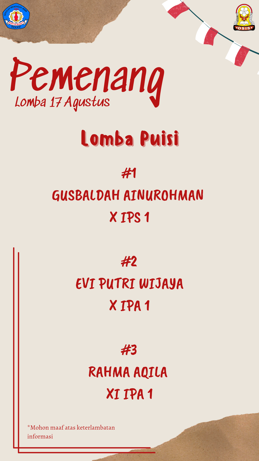 PEMENANG LOMBA 17 AGUSTUS 2021 – SMA Martia Bhakti